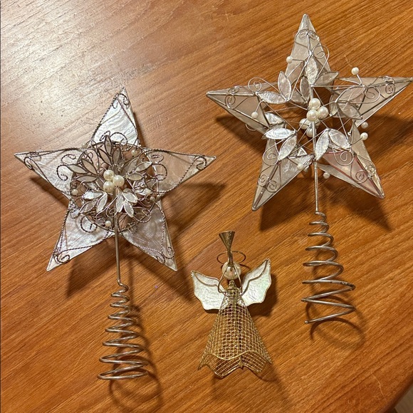 Holiday | Silver Capiz Shell Star Tree Toppers And Gold Angel Ornament ...